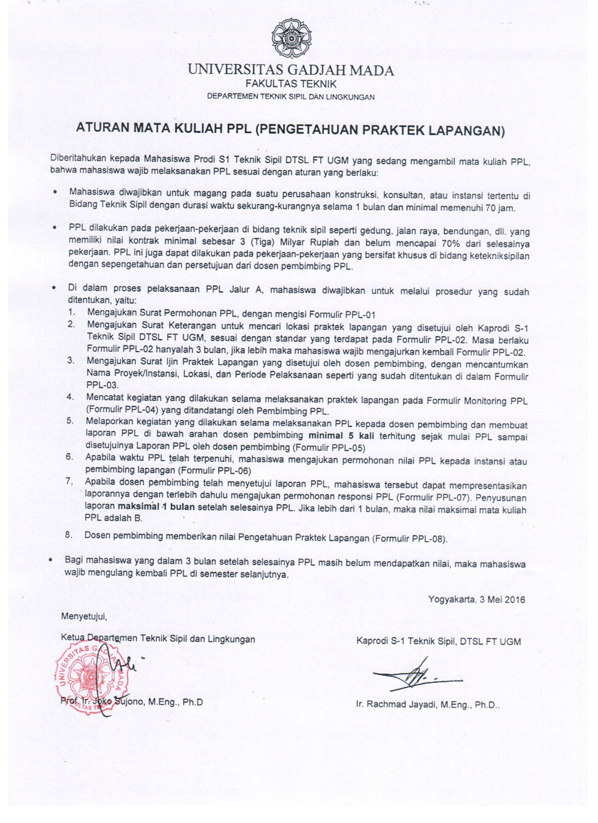 Aturan Mata Kuliah PPL (Pengetahuan Praktek Lapangan) – Departemen ...
