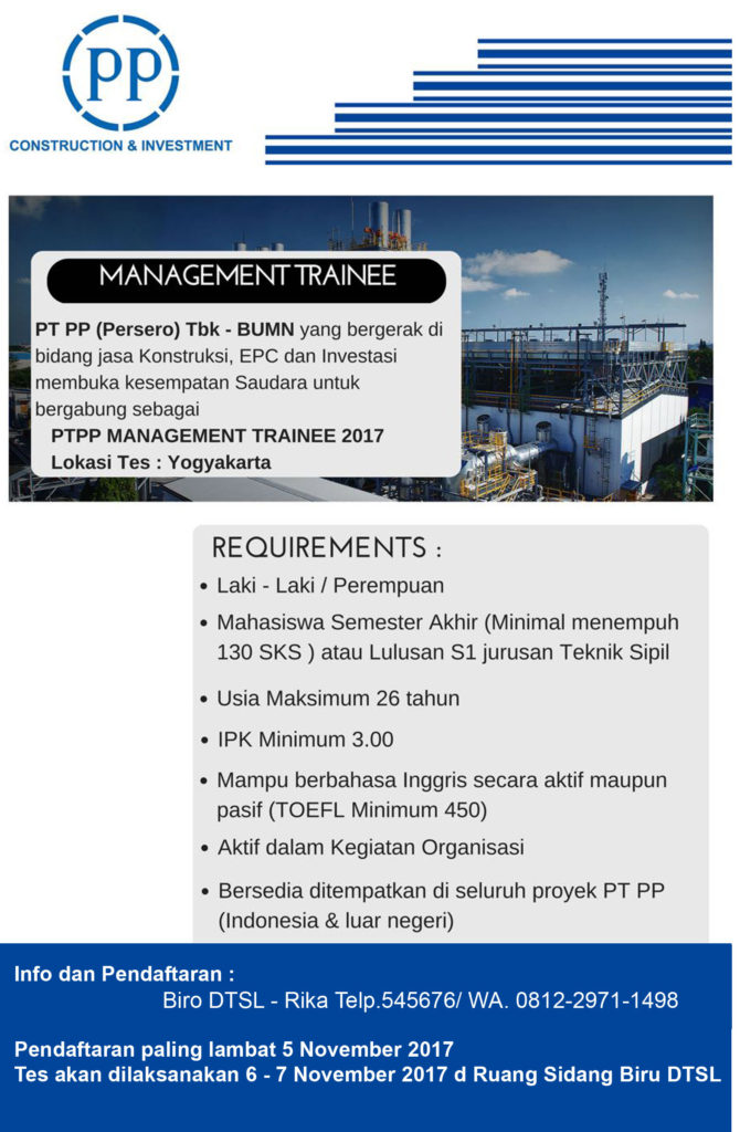 Lowongan Kerja Management Trainee dari PT. PP (Persero) Tbk ...
