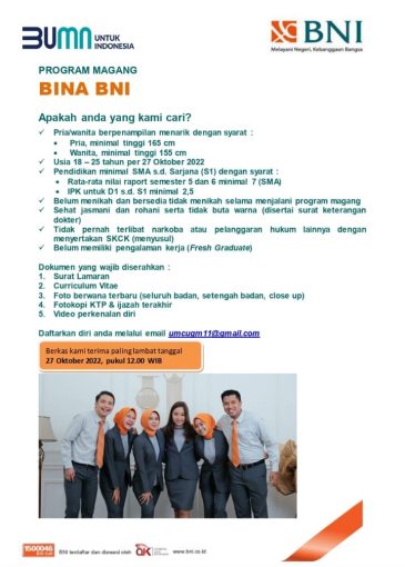 Program Magang Bina BNI – Departemen Teknik Sipil dan Lingkungan